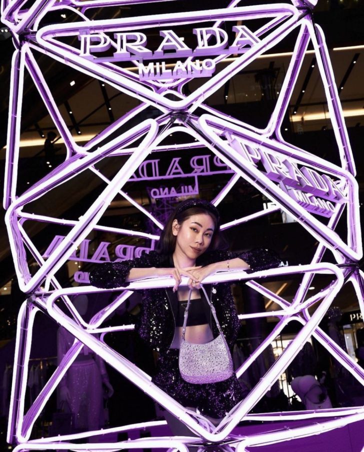 HYPNOTIC PURPLE PRADA POP-UP WITH GLOWING NEON TRELLIS TOWER TILL 31ST ...