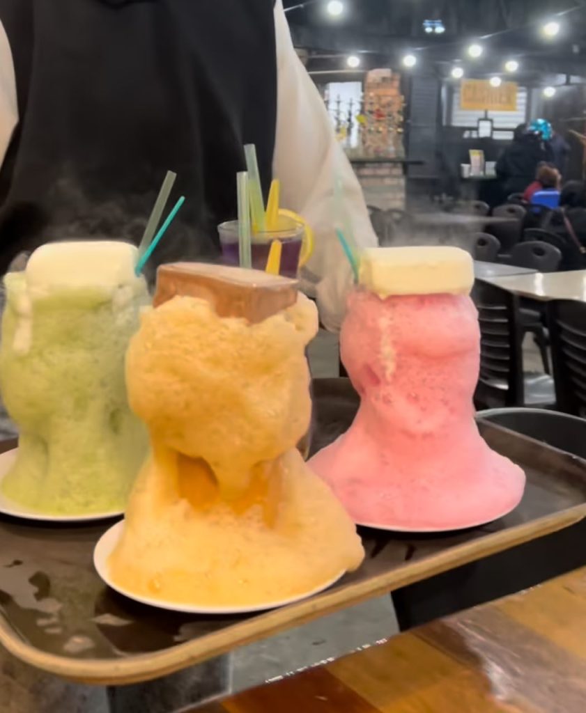 FOAMY COLD “LAVA” MILK TEA DRINKS TOPPED WITH ENTIRE BLOCKS OF ICE ...